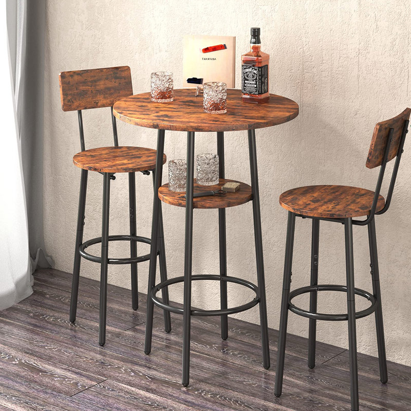 17 Stories Bistro Table and Chairs Set of 2, 3-Piece Bar Table and Chairs, Small 2-Tier Round ...
